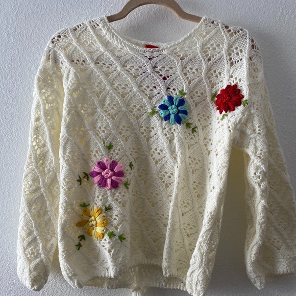 Christina | Sweaters | Christina Crochet Knit White Floral Sweater ...